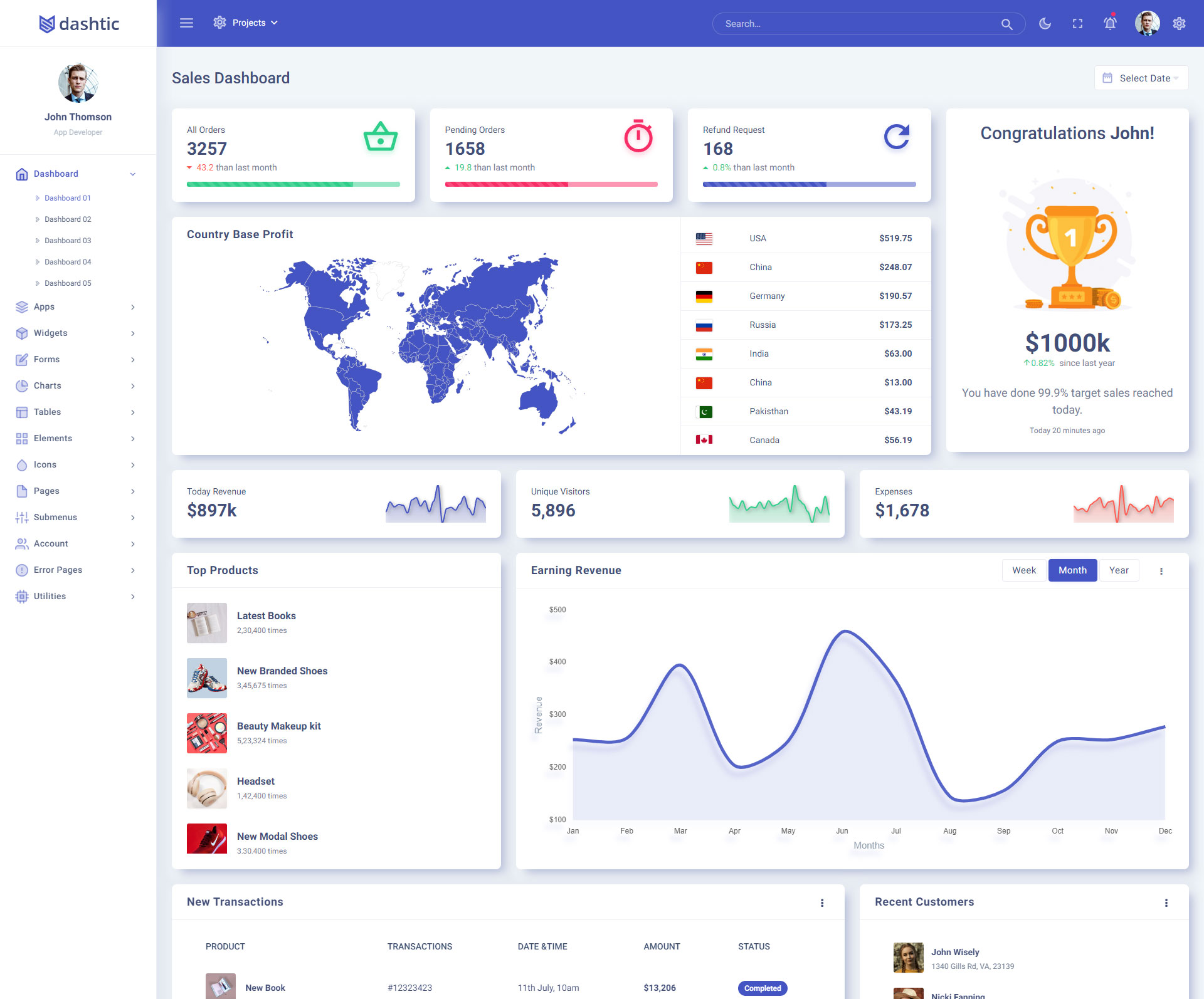 Dashtic React Vite Reactstrap Webapp Responsive Dashboard Simple